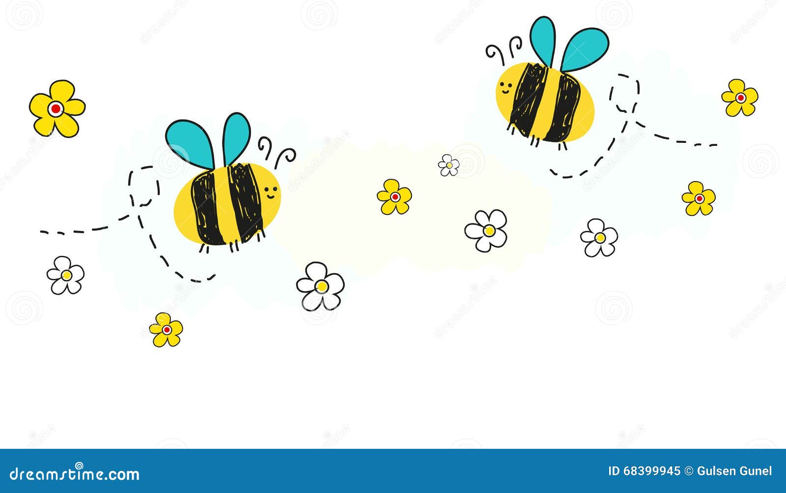 Bee Vector with Daisy Flower Banner Background Stock Vector ...
