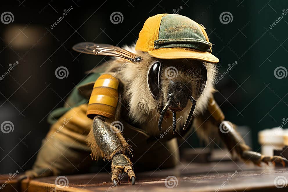 A Bee Wearing a Worker Safety Cap Stock Photo - Image of recipe, safety ...