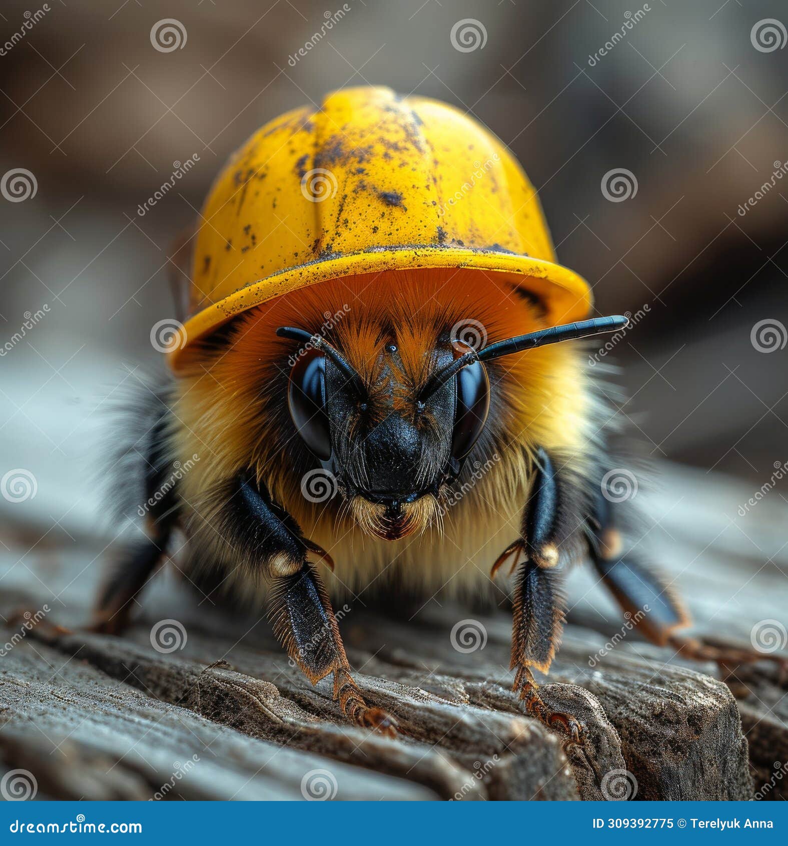 Bee is Wearing Yellow Construction Helmet Stock Image - Image of honey ...