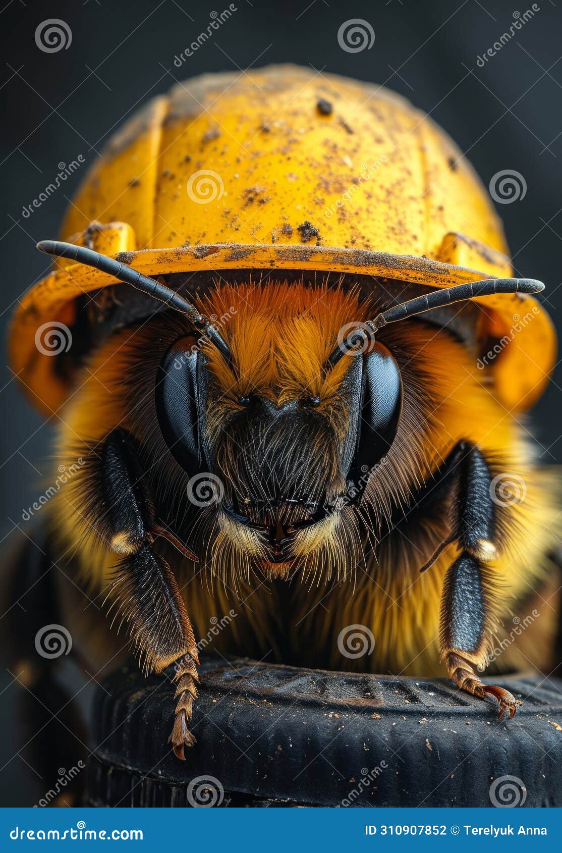 Bee Wearing Yellow Construction Helmet Stock Photo - Image of bumblebee, wild: 310907852