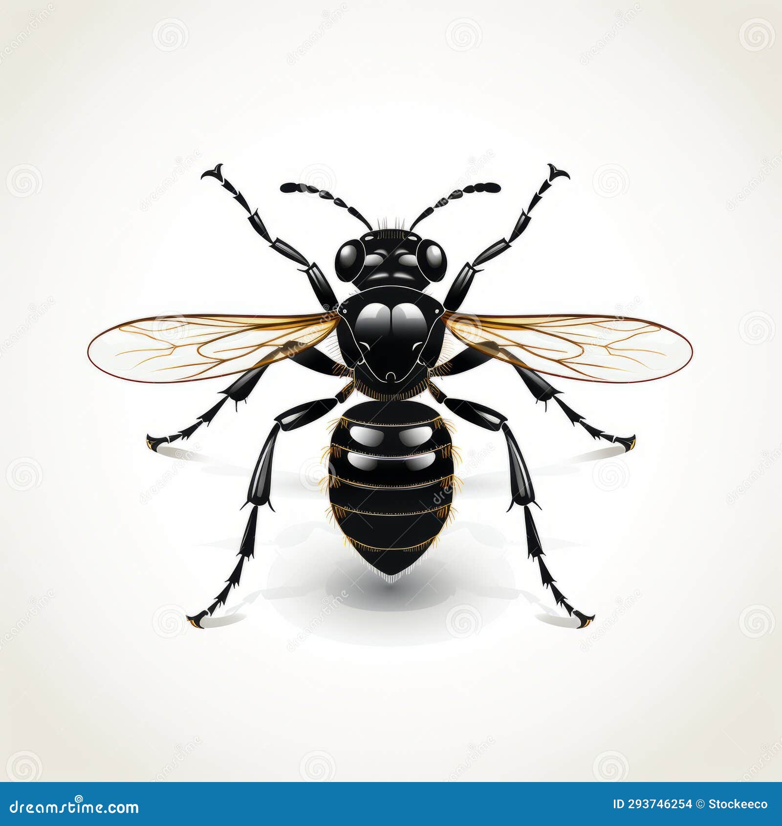 Black Sting Wasp Vector Illustration with Golden Light Style Stock ...