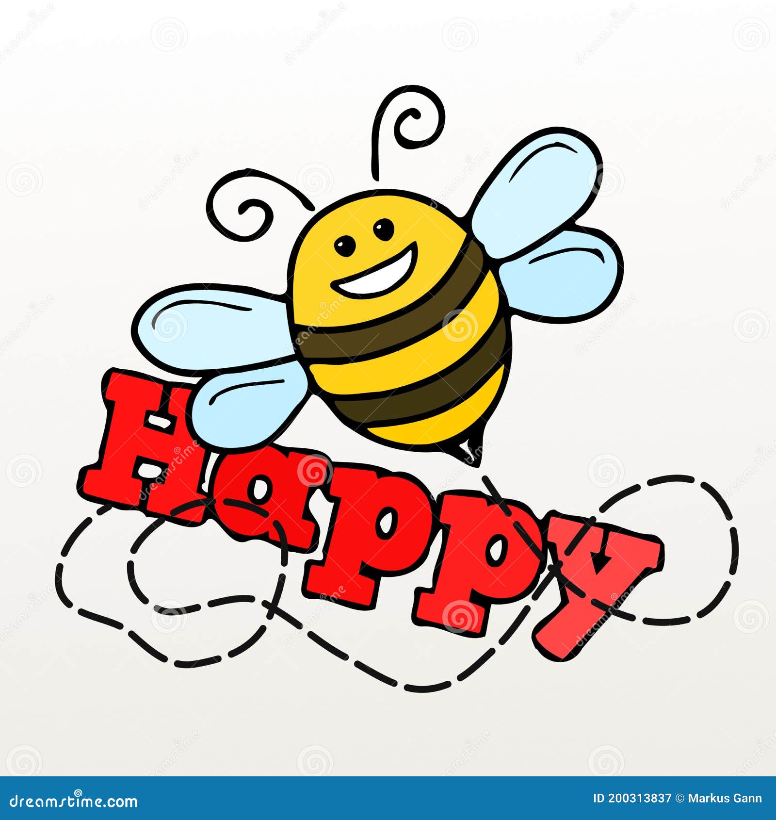 A bee and the word happy stock vector. Illustration of character ...