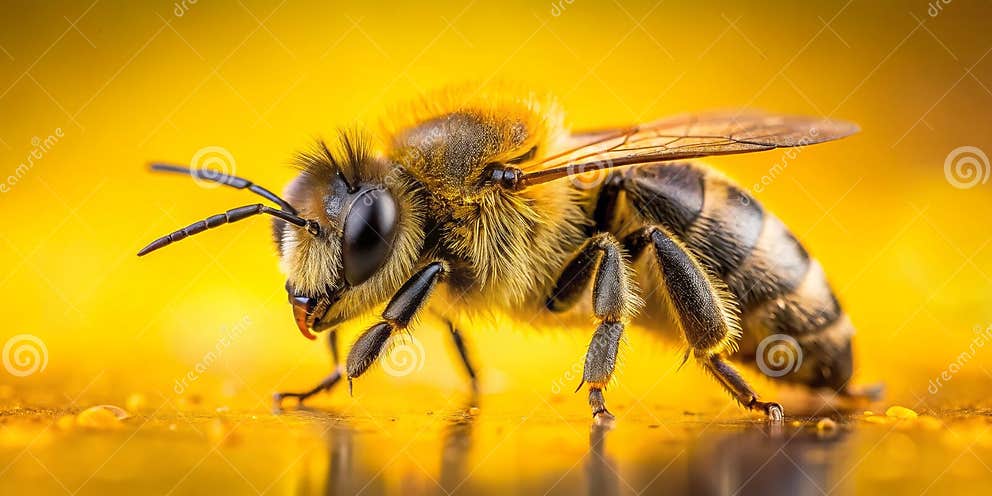 A Bee on a Yellow Background the Bee is in Focus and the Background is ...