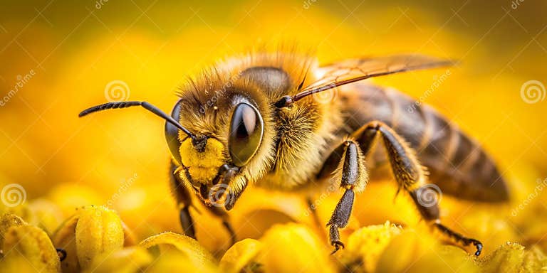 A Bee on a Yellow Background the Bee is in Focus and the Background is ...