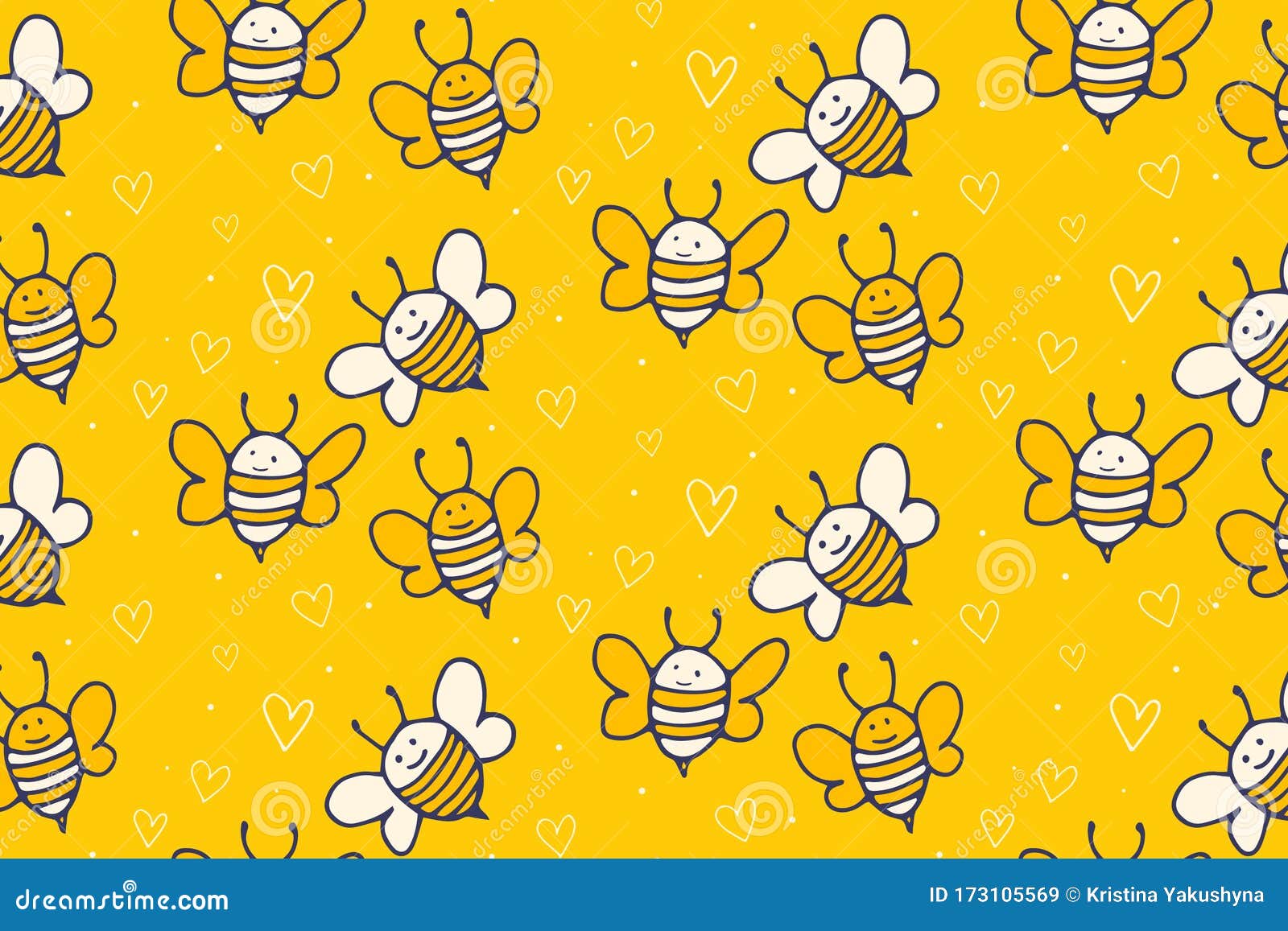 Bee Yellow Background. Funny Cute Kids Pattern Stock Illustration ...