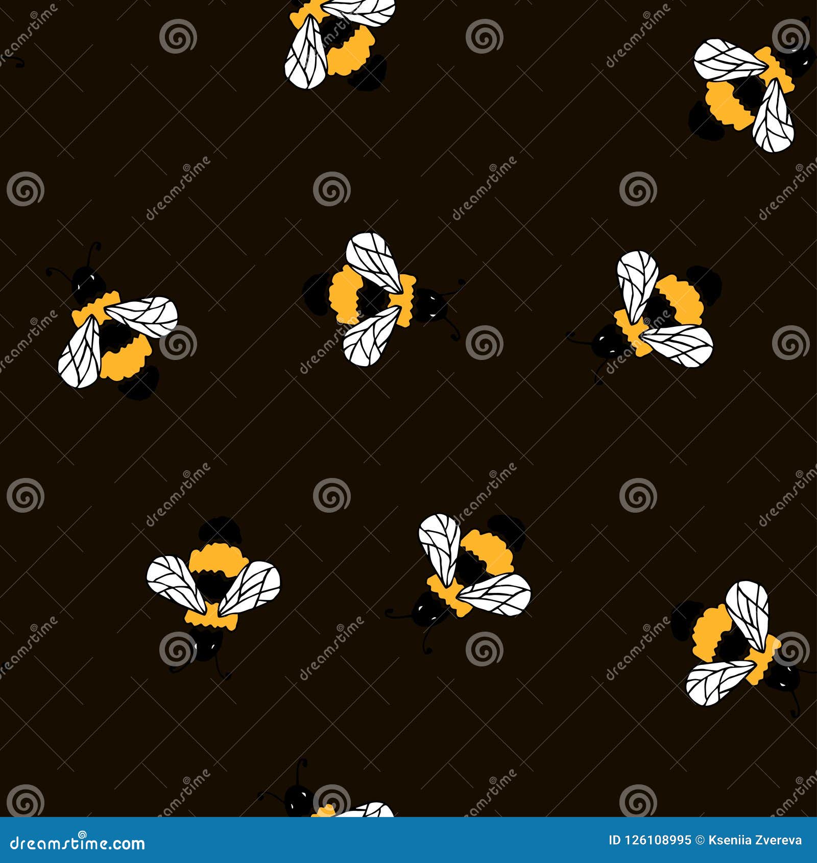 Bee Yellow Vector Seamless Black Pattern Stock Vector - Illustration of ...