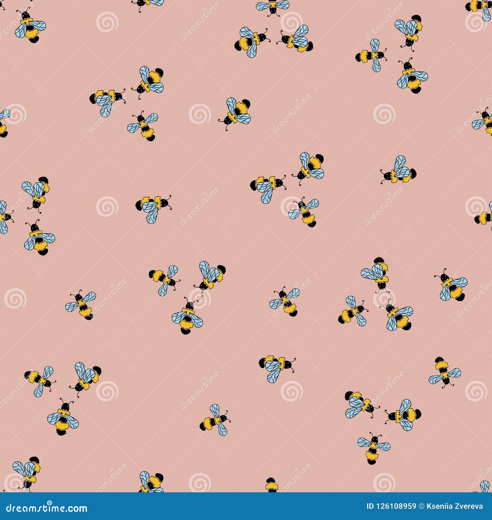 Bee Yellow Vector Seamless Pink Pattern Stock Vector - Illustration of ...