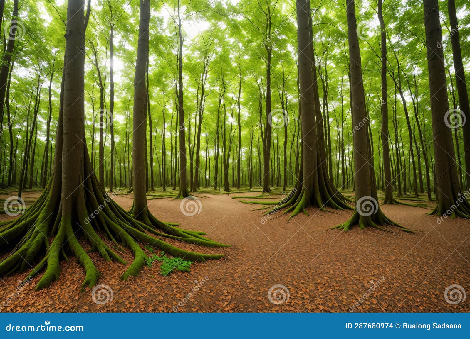 The Beech Forest Has Huge Tree Roots. Stock Illustration - Illustration ...