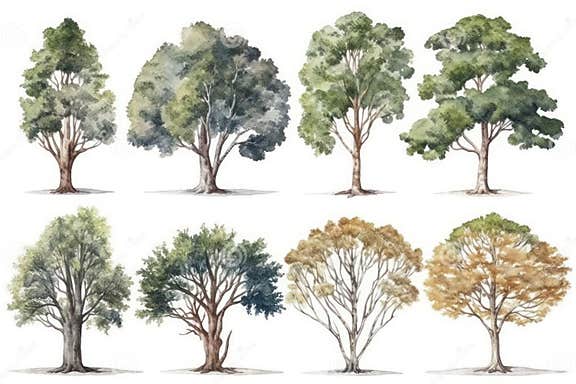 Beech Tree Forest Watercolor Collection . Stock Illustration ...