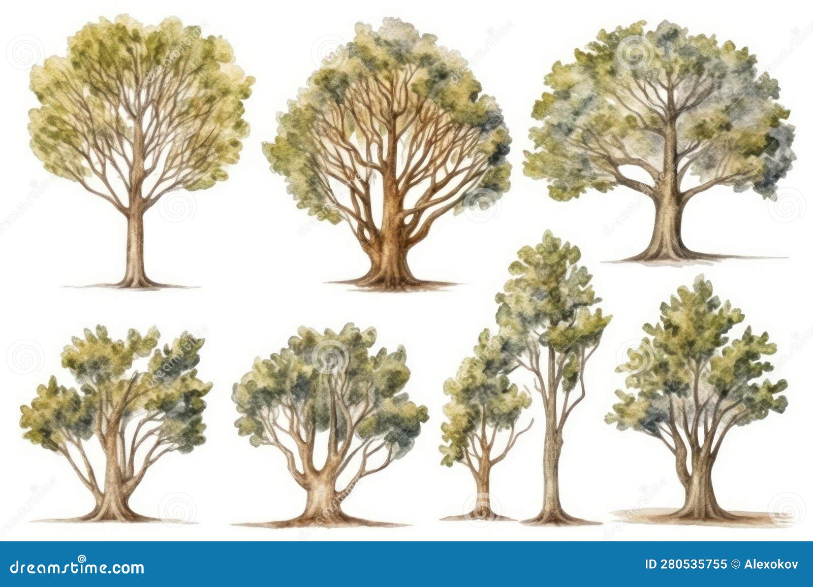 Beech Tree Forest Watercolor Collection . Stock Illustration ...