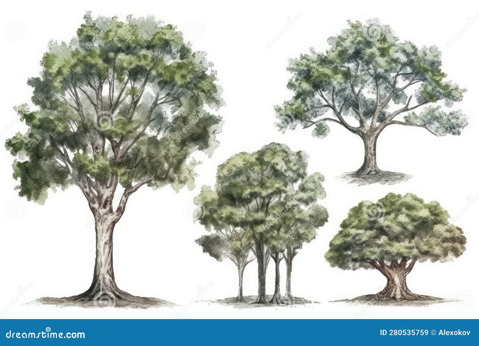 Beech Tree Forest Watercolor Collection . Stock Illustration ...