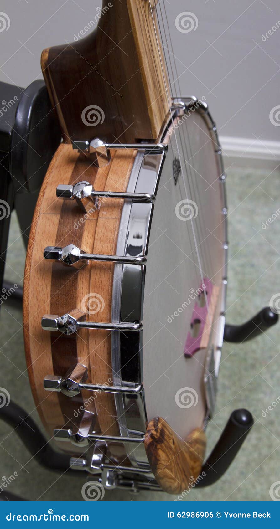 Beech Walnut Block Rim Construction on an Open Back Banjo Stock Photo ...