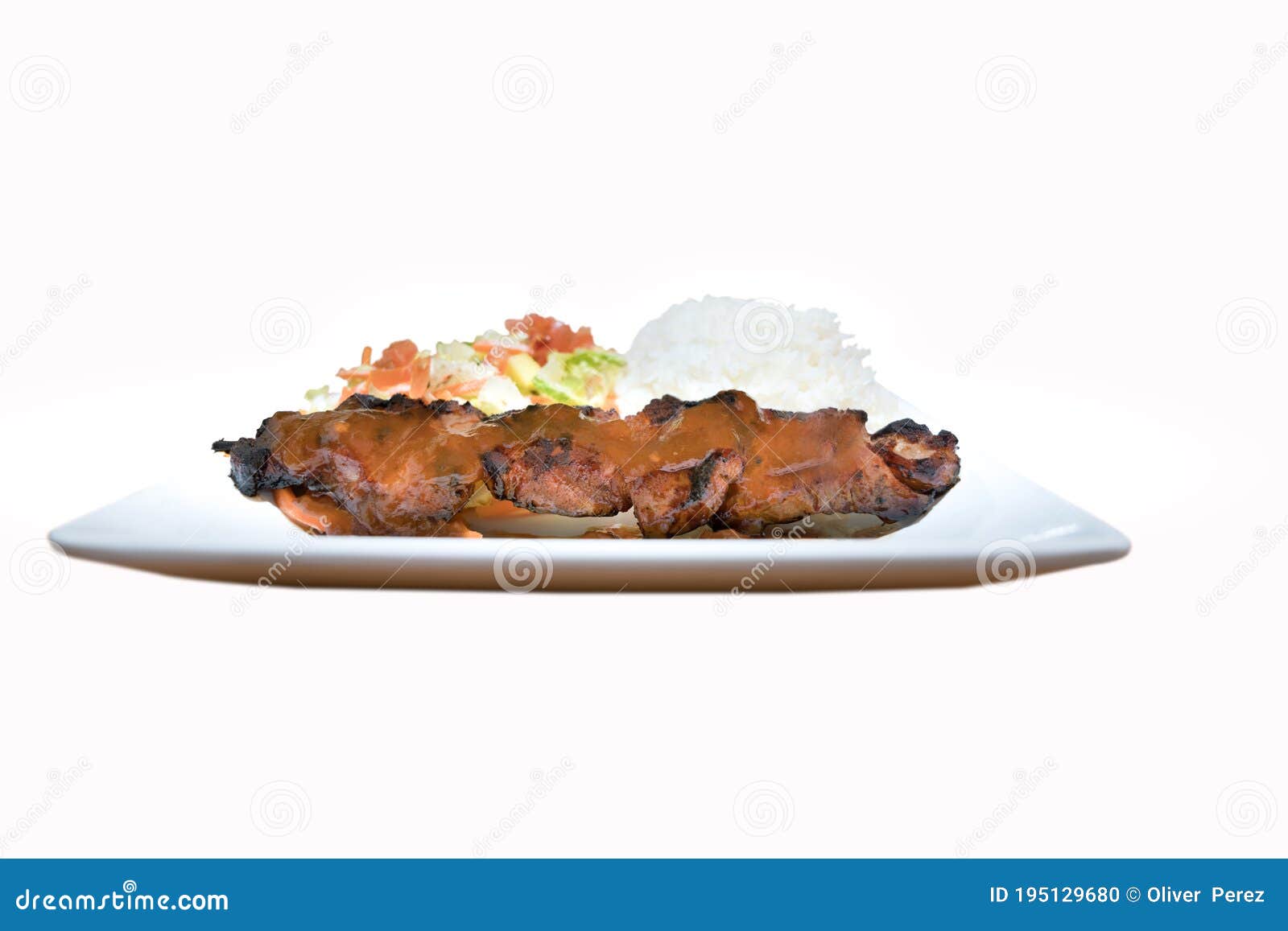 Beef barbecue stick plated stock photo. Image of salad - 195129680