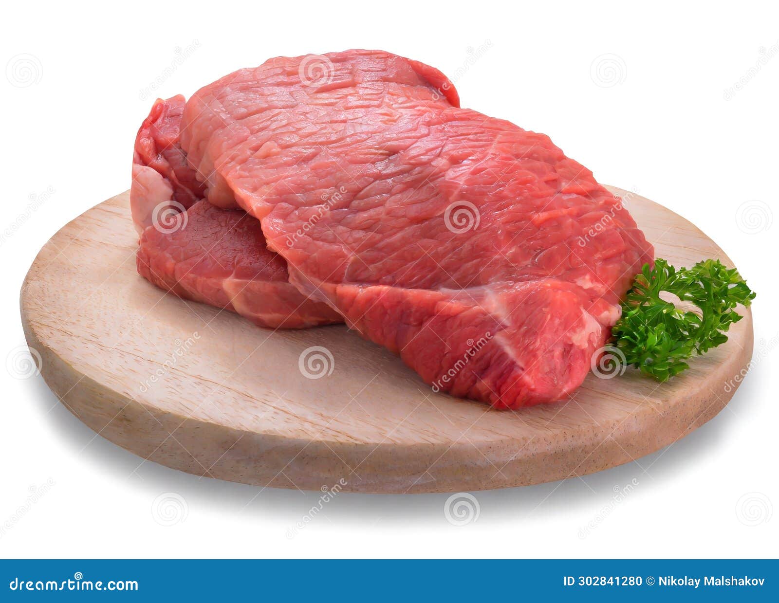 Beef on a Board Isolated on a White Background. Stock Photo - Image of ...