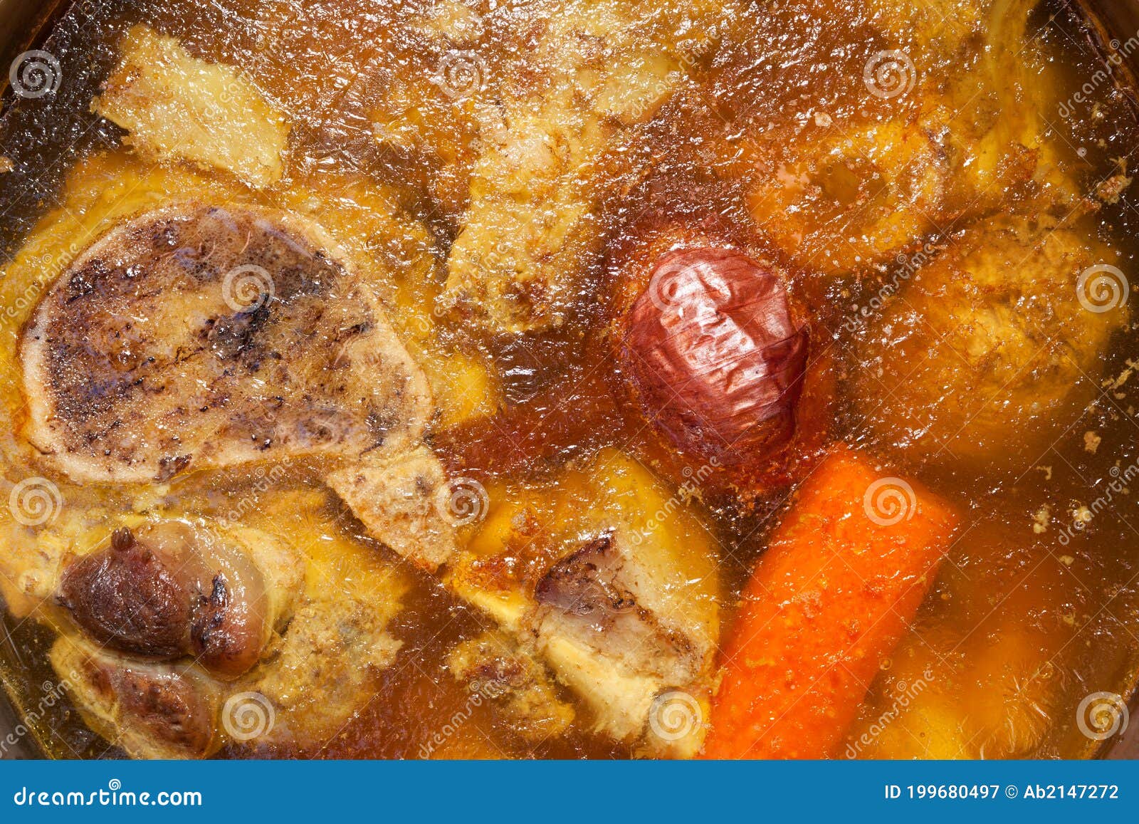 Beef Bone Broth in a Pot, Top View. the Process of Cooling Stock Image ...
