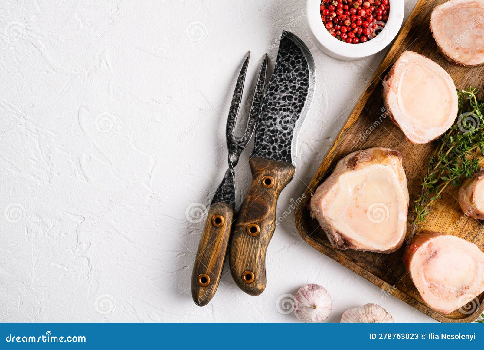 Beef Bones for Making Broth, on White Stone Table Background, Top View ...