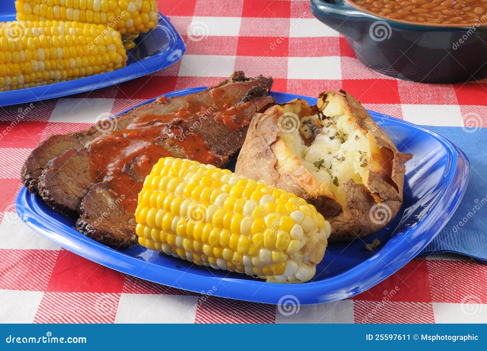 Beef Brisket with Corn on the Cob Stock Image - Image of meal, dinner ...