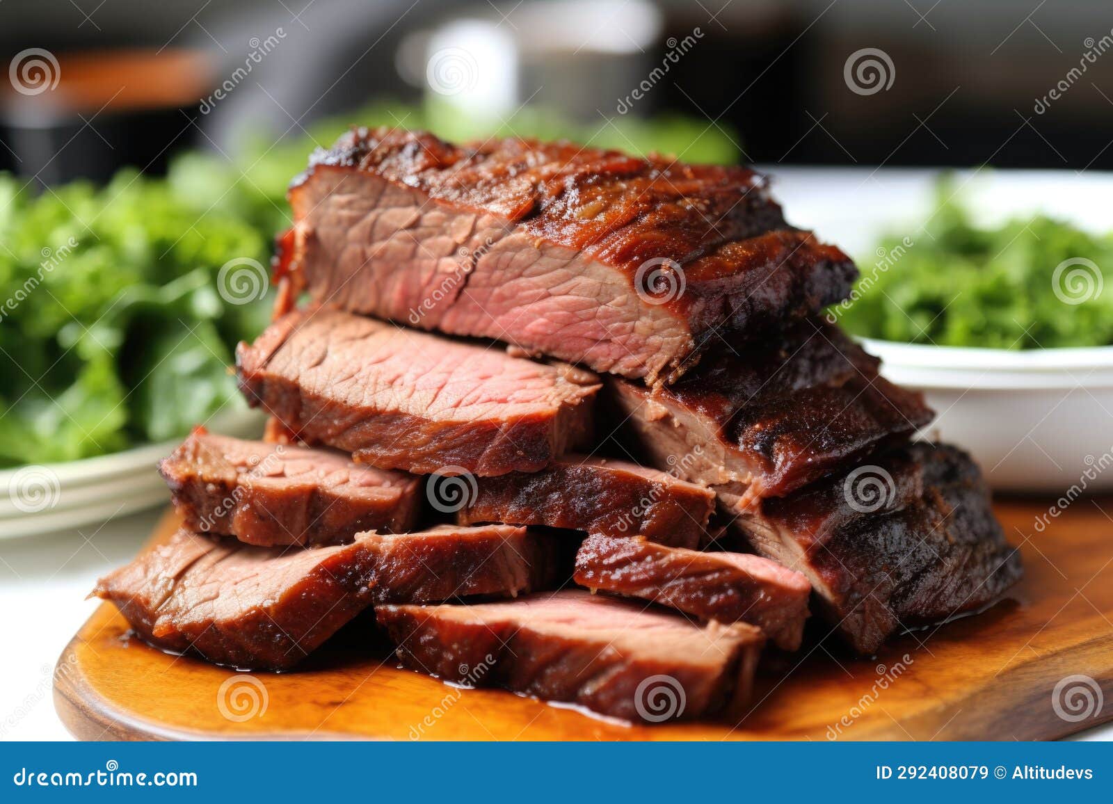 Beef Brisket Slices Stacked on a Bed of Lettuce Stock Image - Image of ...