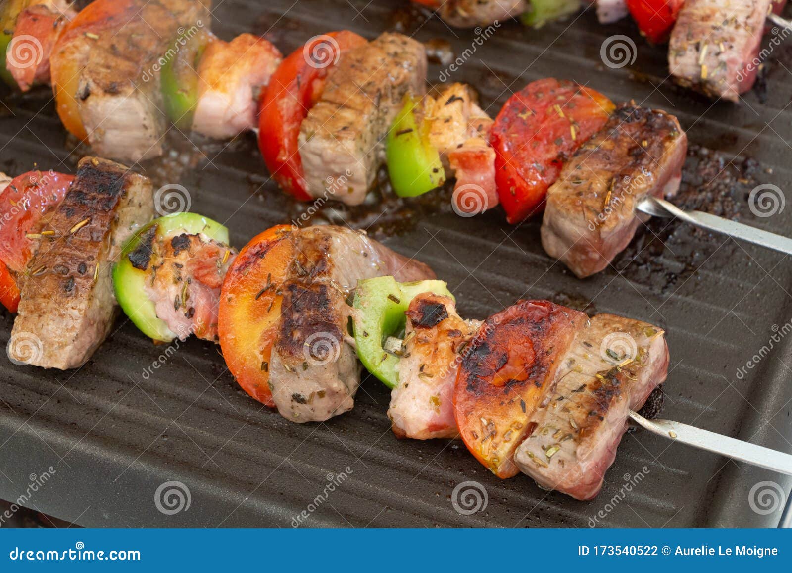 Beef Brochette on Plancha Grill Stock Photo - Image of salt, bacon ...