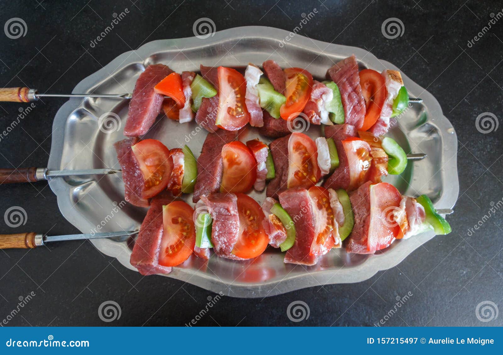 Beef brochettes on a dish stock image. Image of summer - 157215497