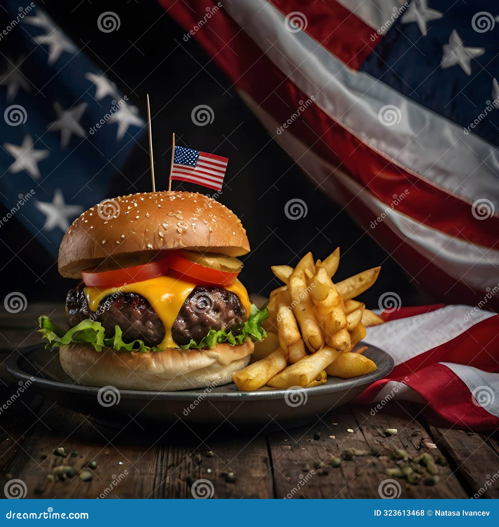 Beef Burger with American Flag, for USA Independence Day Stock ...