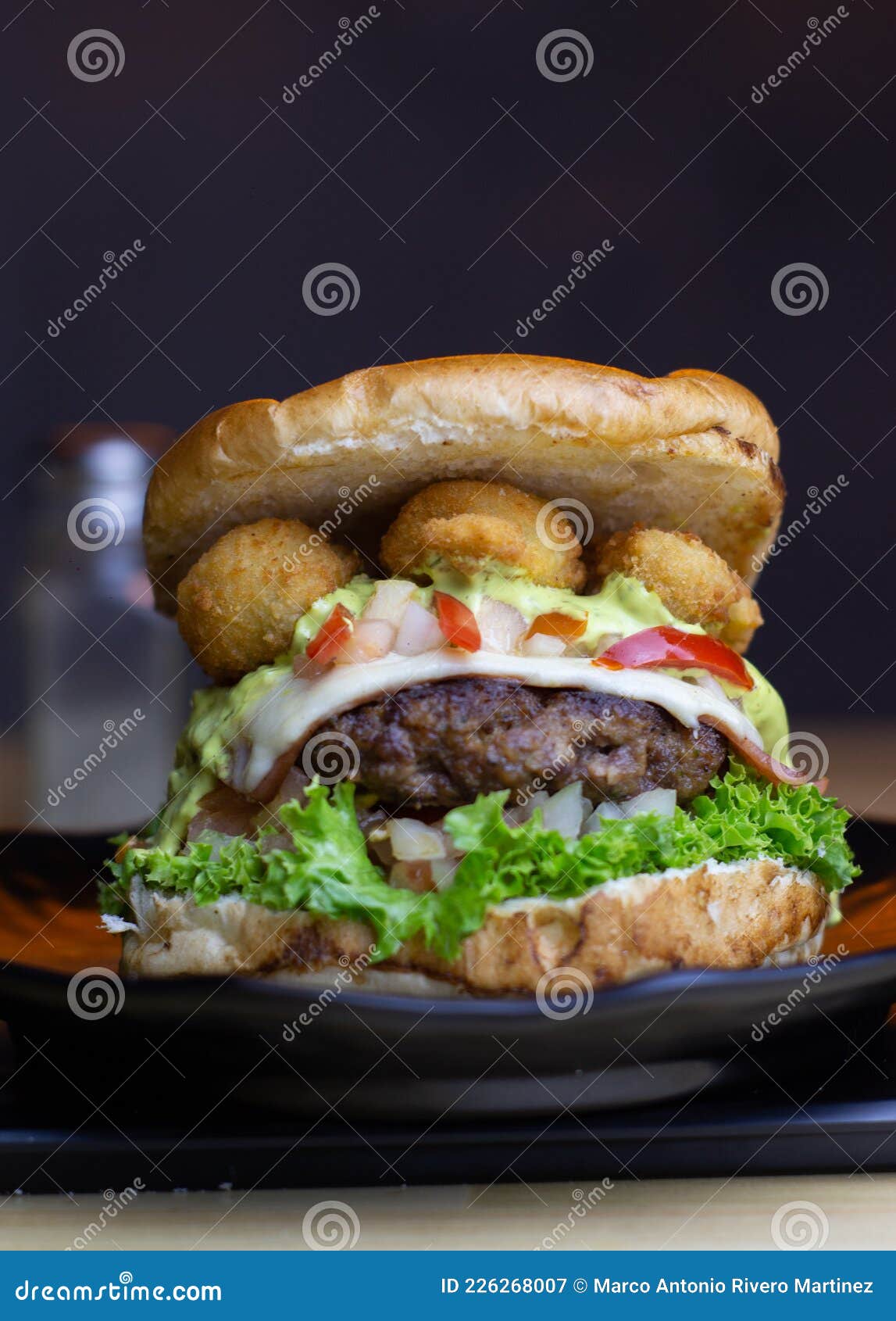 Beef Burger with Battered Chicken Pieces Stock Image - Image of roll ...