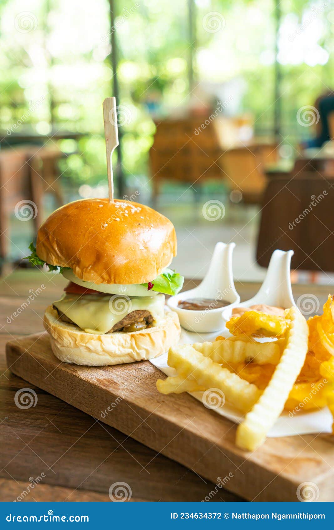 Beef Burger with Cheese and Potato Chips Stock Photo - Image of fresh ...