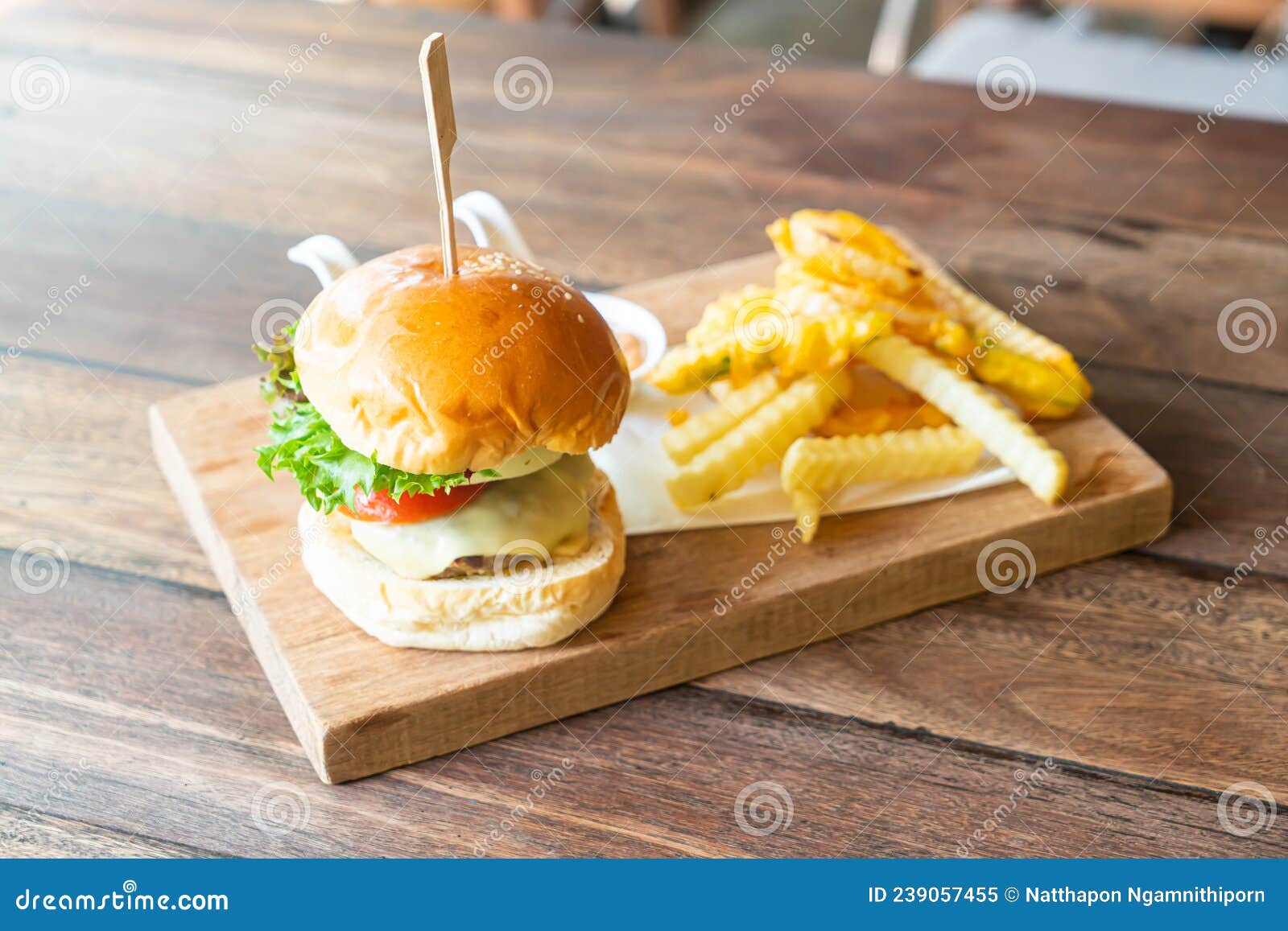 Beef Burger with Cheese and Potato Chips Stock Image - Image of ...