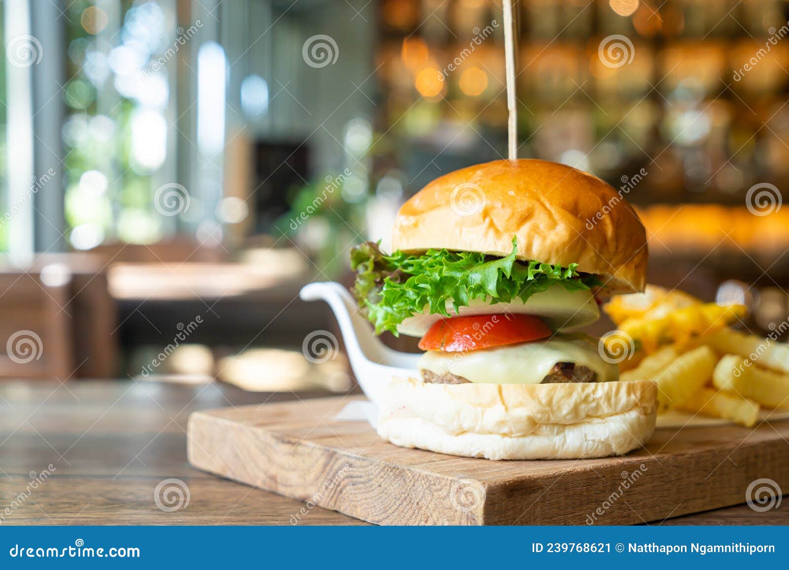 Beef Burger with Cheese and Potato Chips Stock Image - Image of bacon ...
