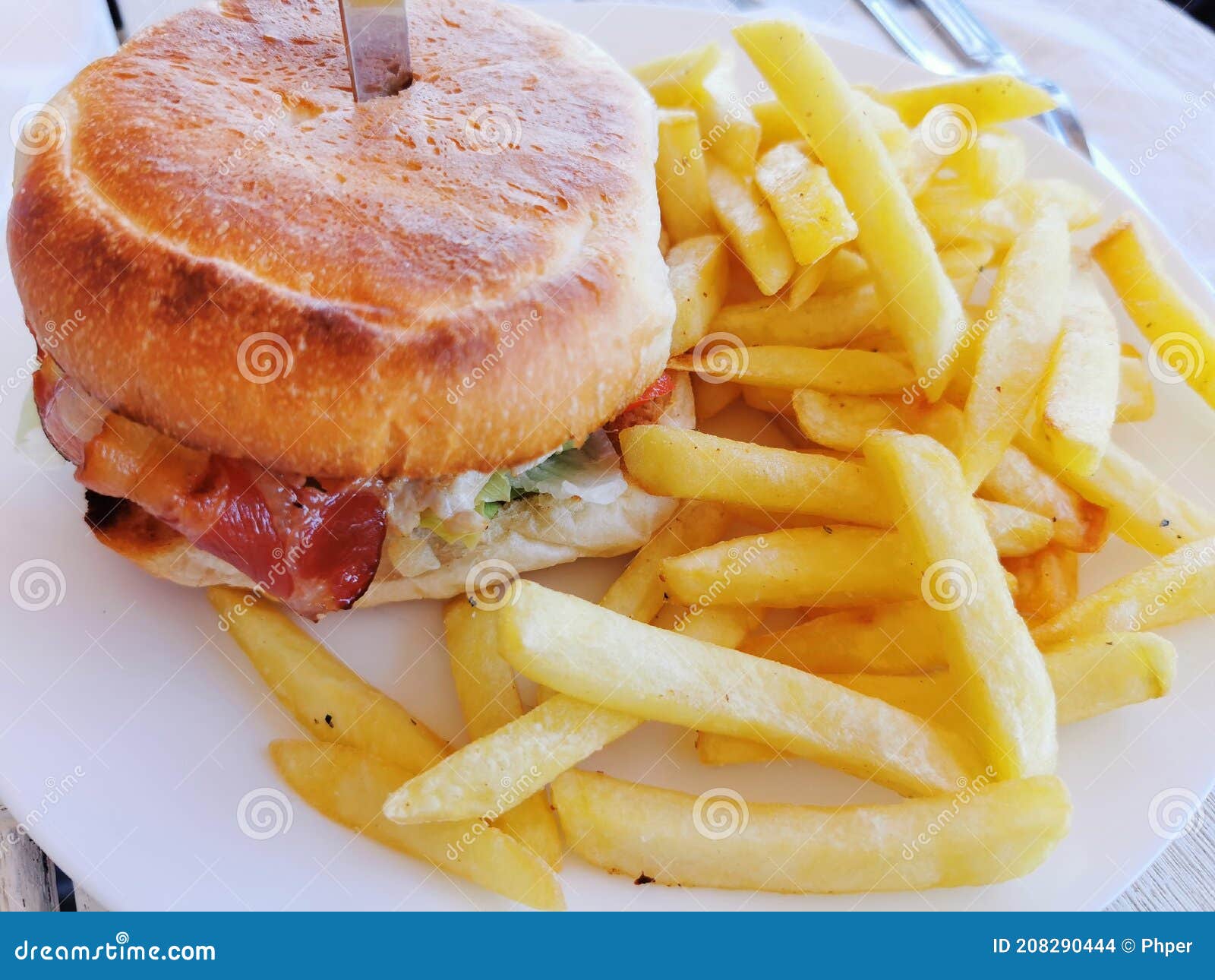 Beef Burger with Chips on a Dish Plate Stock Photo - Image of cuisine ...
