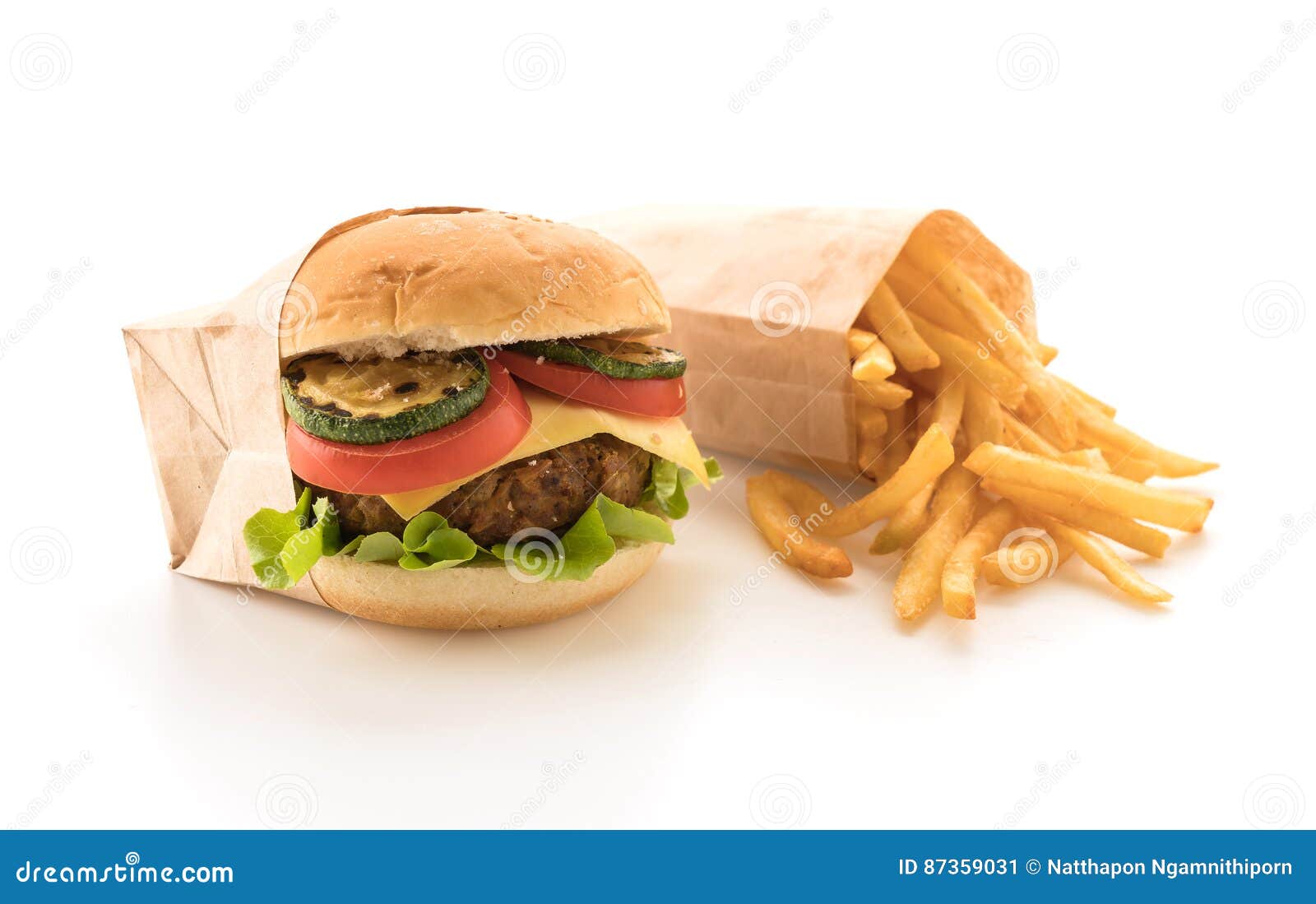 Beef Burger with French Fries Stock Image - Image of grilled, cheese ...