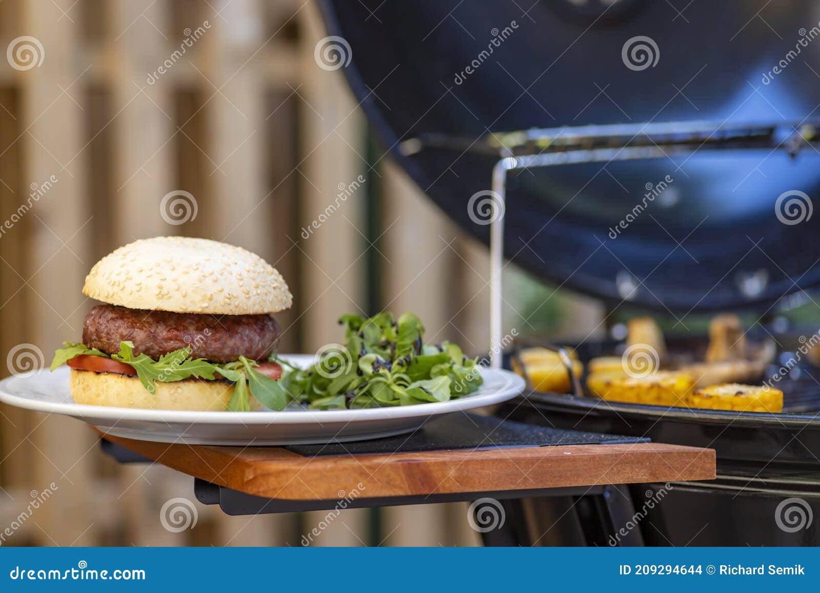 Beef Burger with Garden Grill Stock Photo - Image of beef, hamburger ...