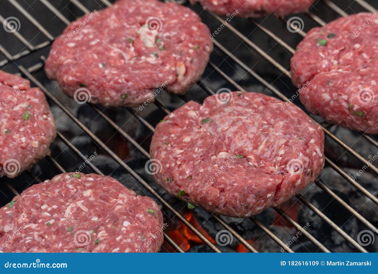 A Beef Burger Grill Cooking Close Up Stock Image - Image of grilling ...
