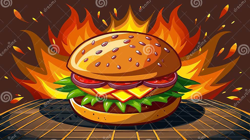 Beef Burger for Hamburger on Barbecue Flame Grill. Stock Vector ...