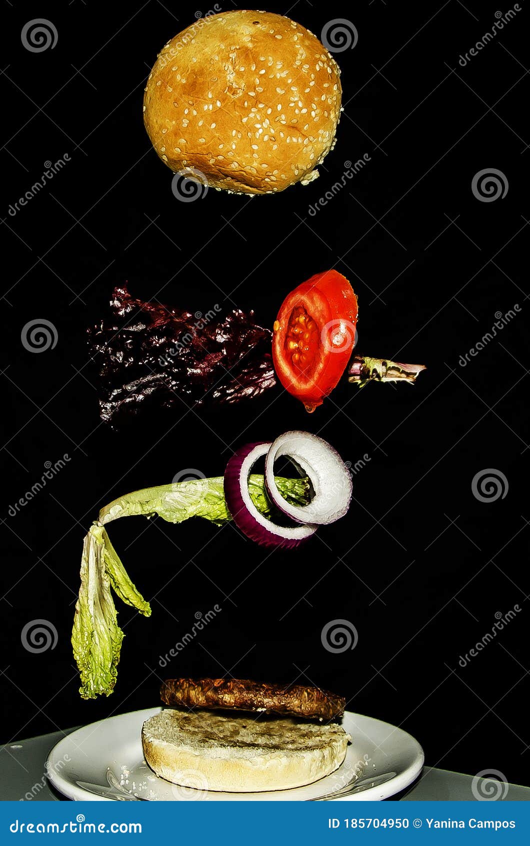 Beef burger. stock photo. Image of creative, beef, jump - 185704950