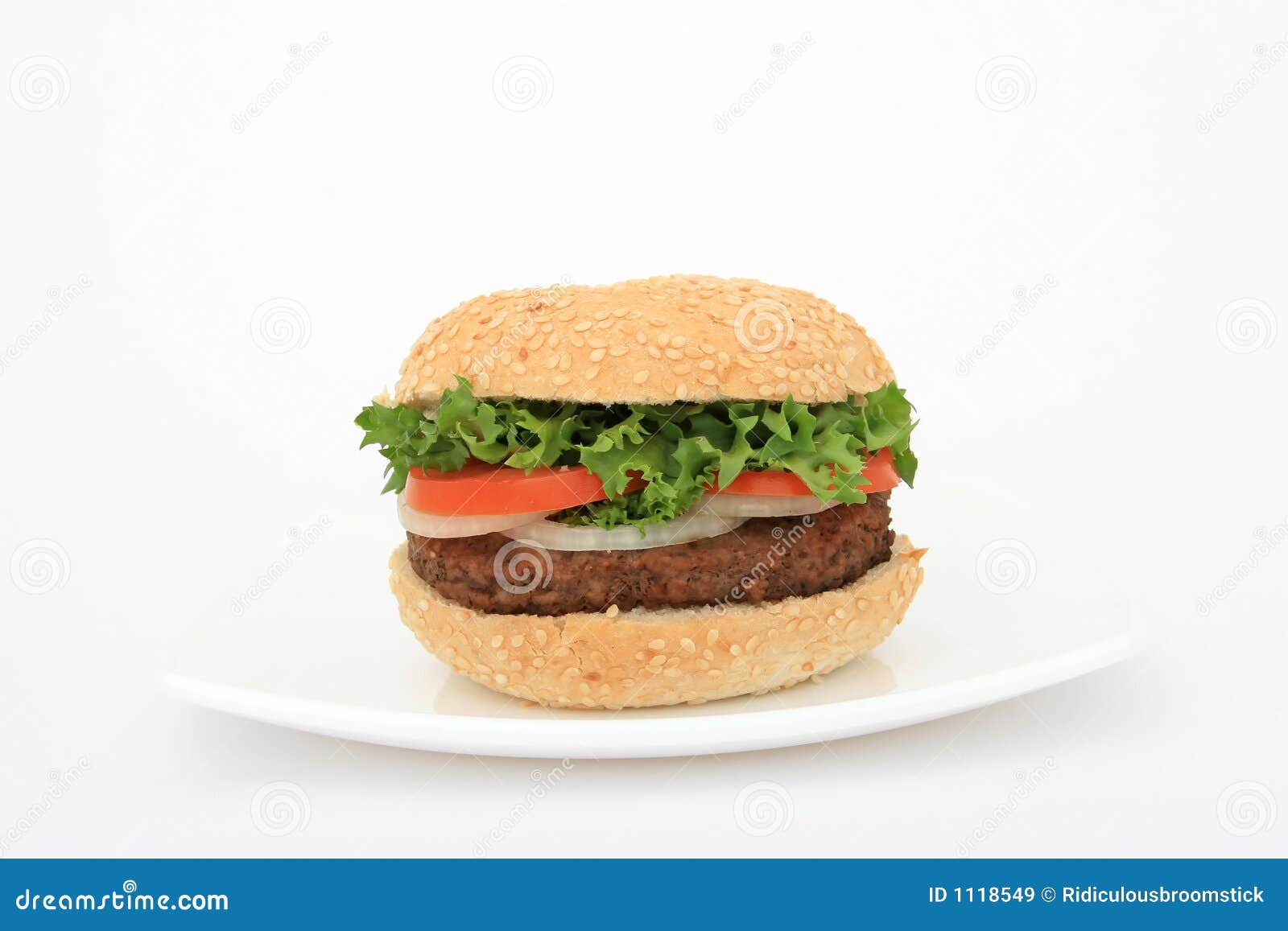 Beef Burger Over White on a Plate Stock Image - Image of isolated ...