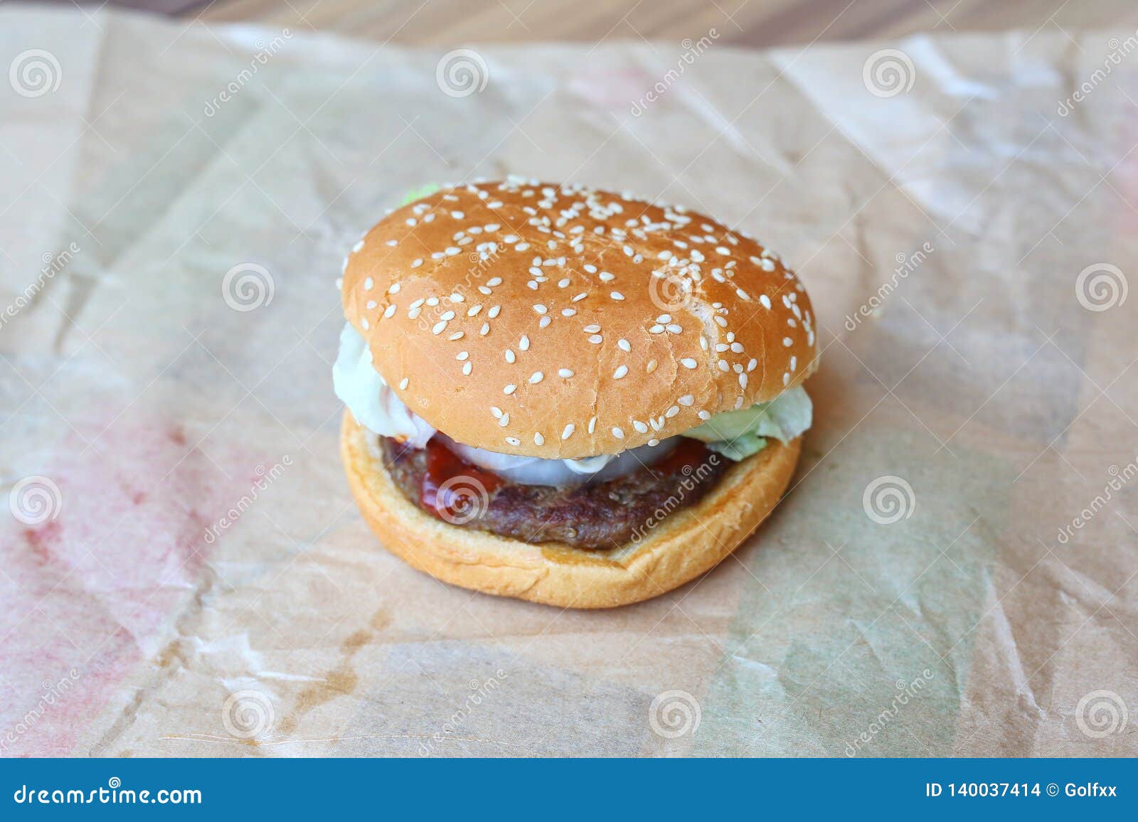 Beef burger on paper stock photo. Image of meat, leaf - 140037414