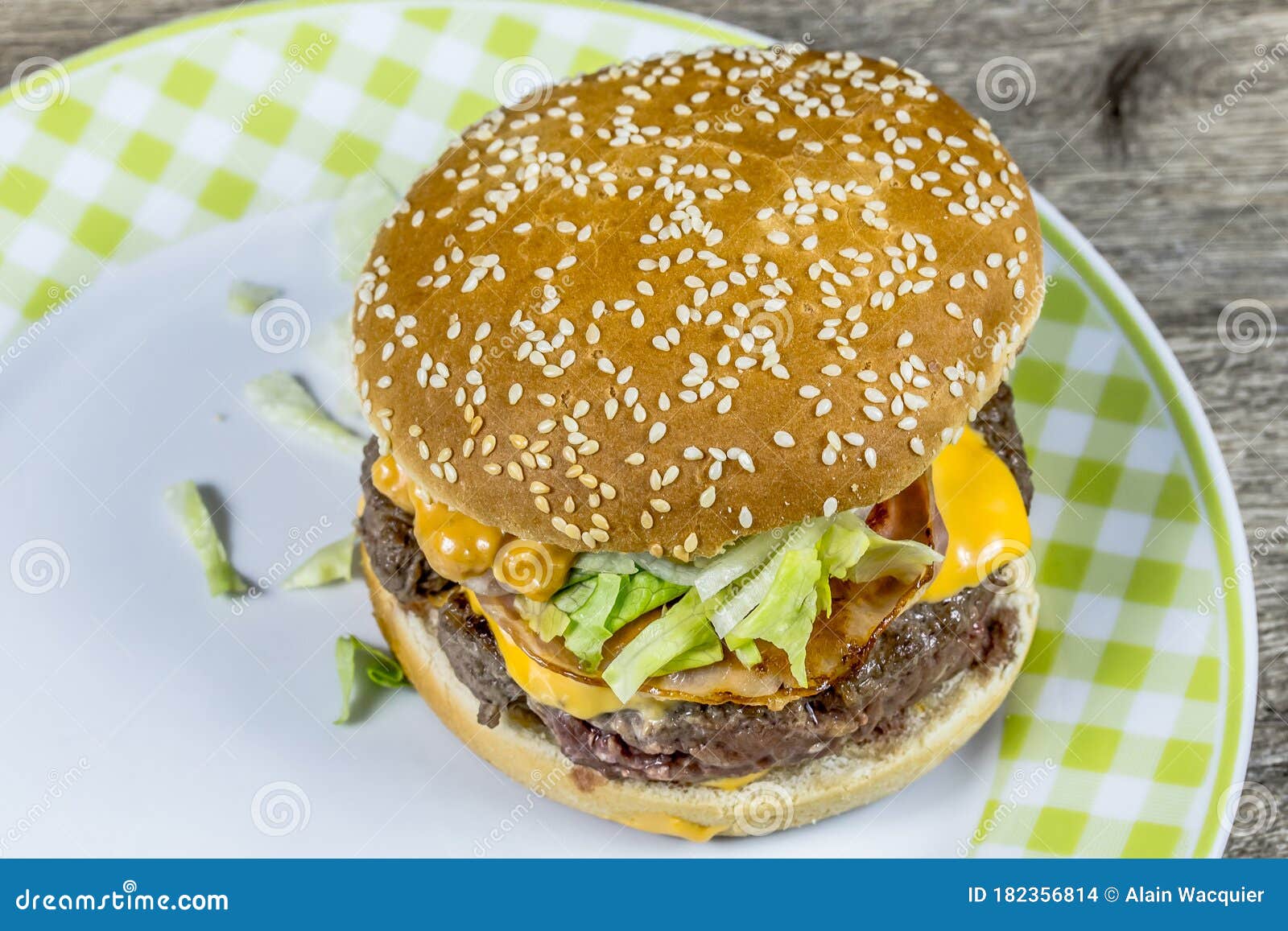 Beef burger on a plate stock photo. Image of salad, isolated - 182356814