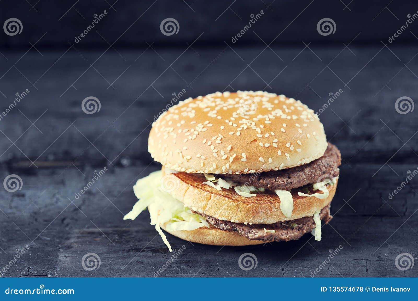 Beef Burger with Sesame Bun Close-up Stock Photo - Image of sandwich ...