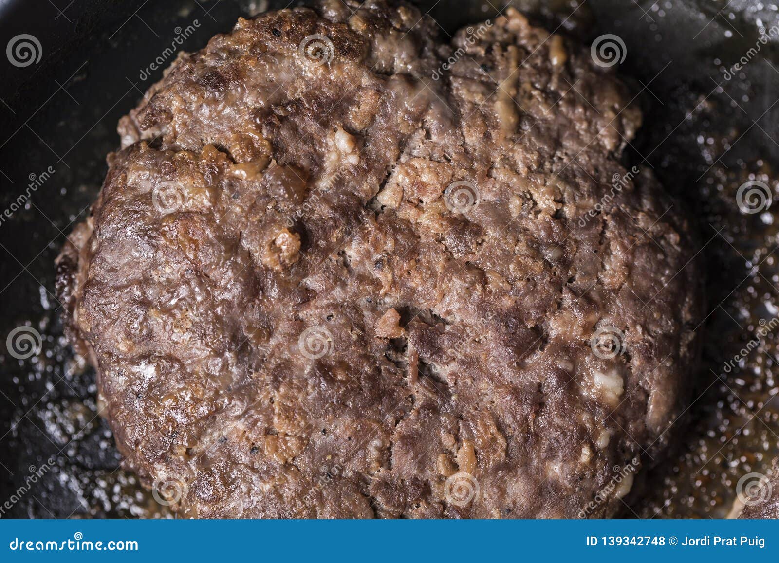 Beef Burger Texture Being Cooked on a Black Pan Close Up Stock Photo ...