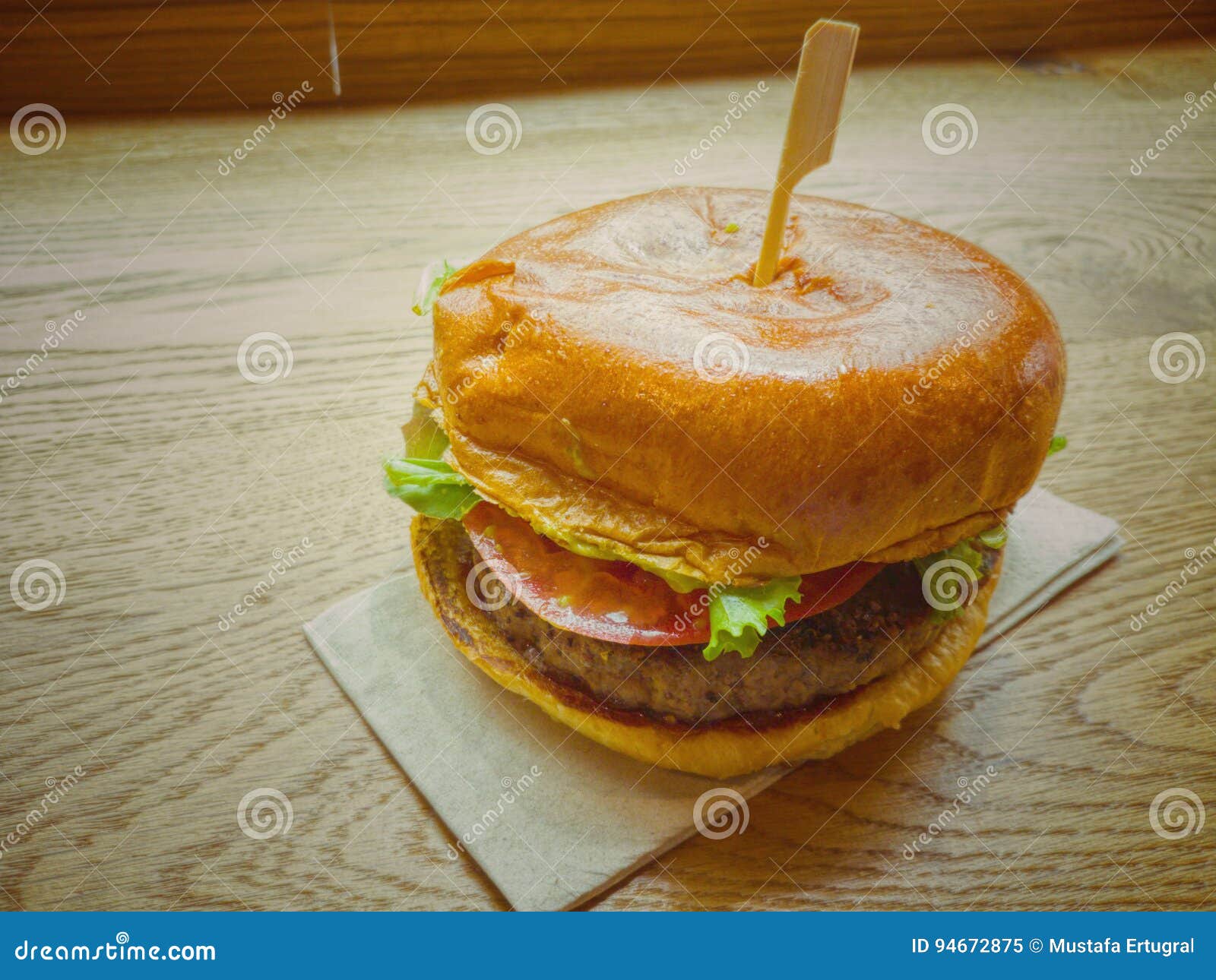 Beef burger on wood table stock image. Image of wood - 94672875