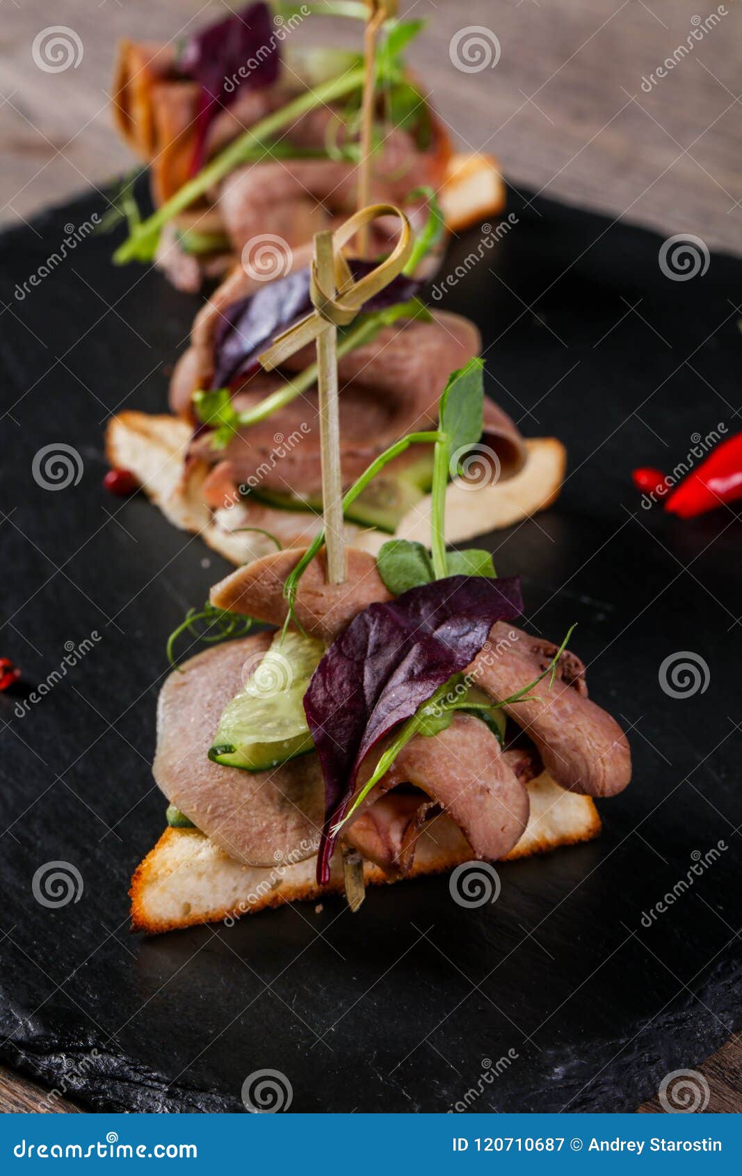 Beef canape served onion stock image. Image of beef - 120710687