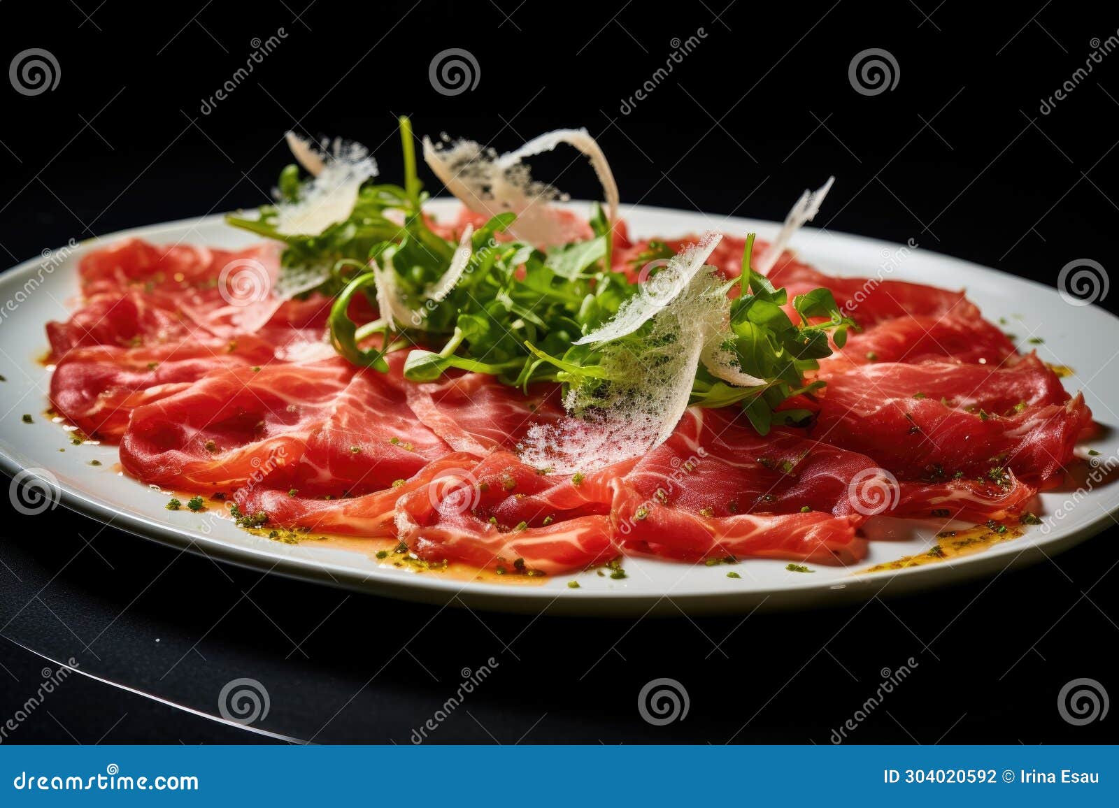 Beef Carpaccio with Herbs and Parmesan and Olive Oil Stock Photo ...