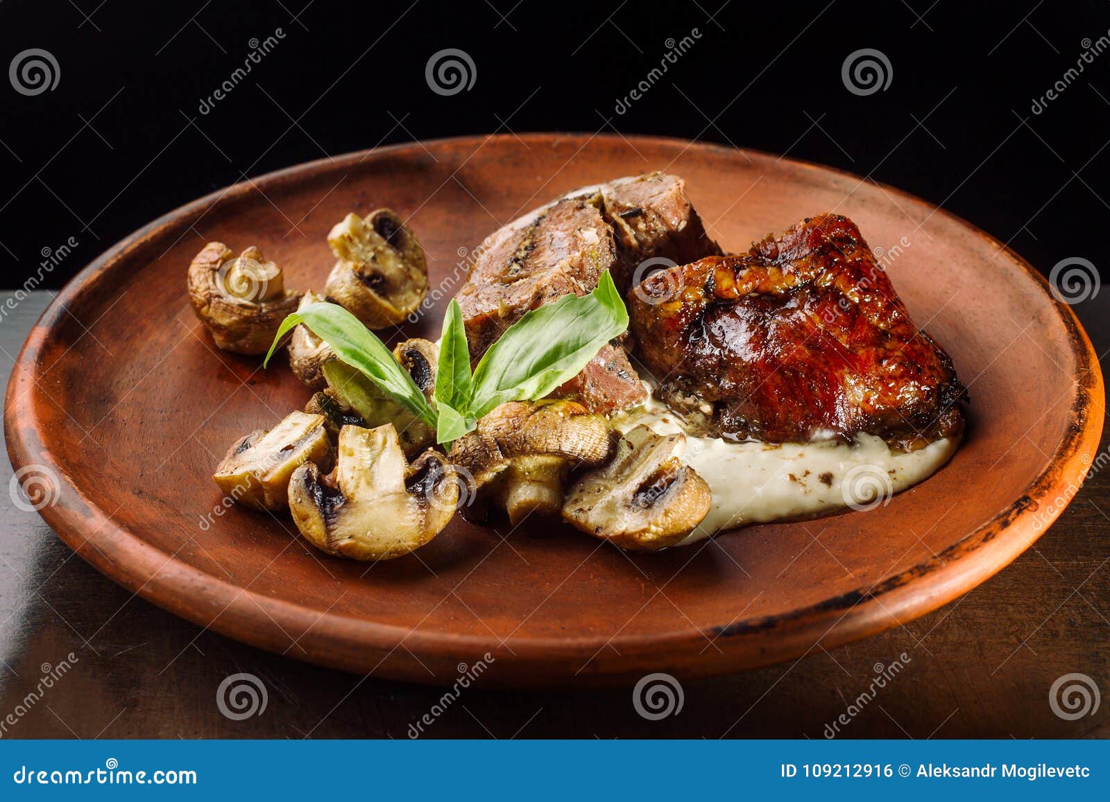 Beef in champignon sauce. stock photo. Image of filet - 109212916