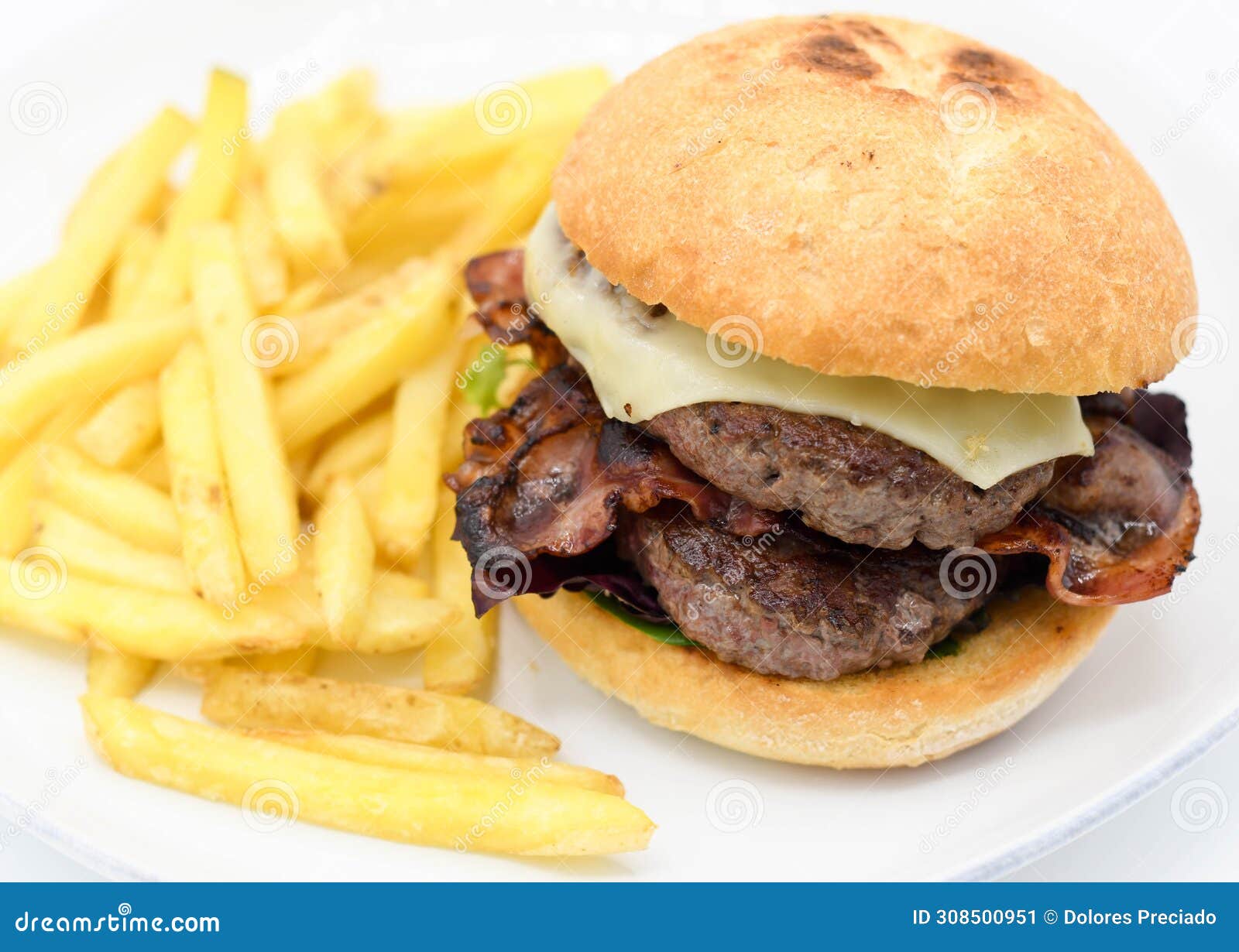 Beef Cheese Burger with Fries Stock Image - Image of classic, grill ...