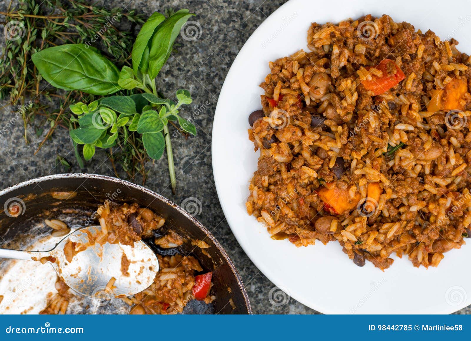 Beef Chilli and Rice with Sweet Potatoes Stock Image - Image of ...