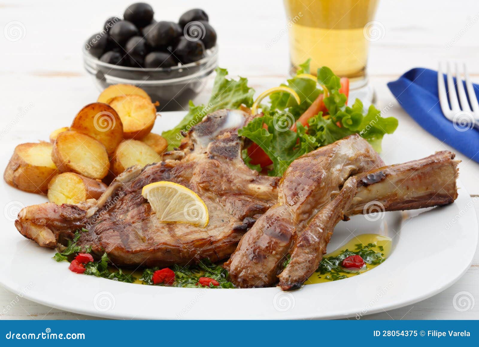 Beef Chops with Potatoes and Salad Stock Image - Image of chops, lunch ...