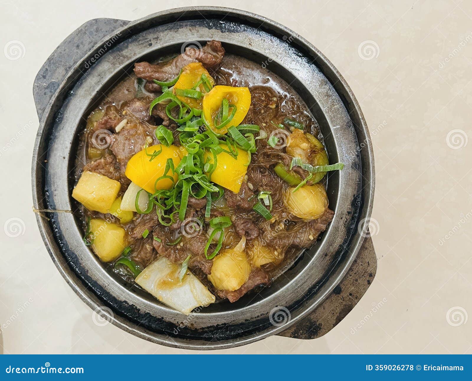 Beef Clay Pot. top view. stock photo. Image of vegetable - 359026278