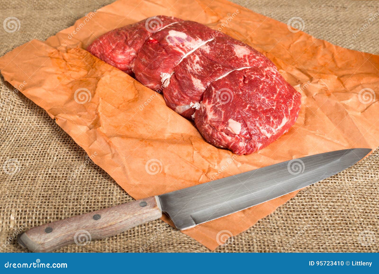 Beef stock photo. Image of uncooked, paper, burlap, knife - 95723410