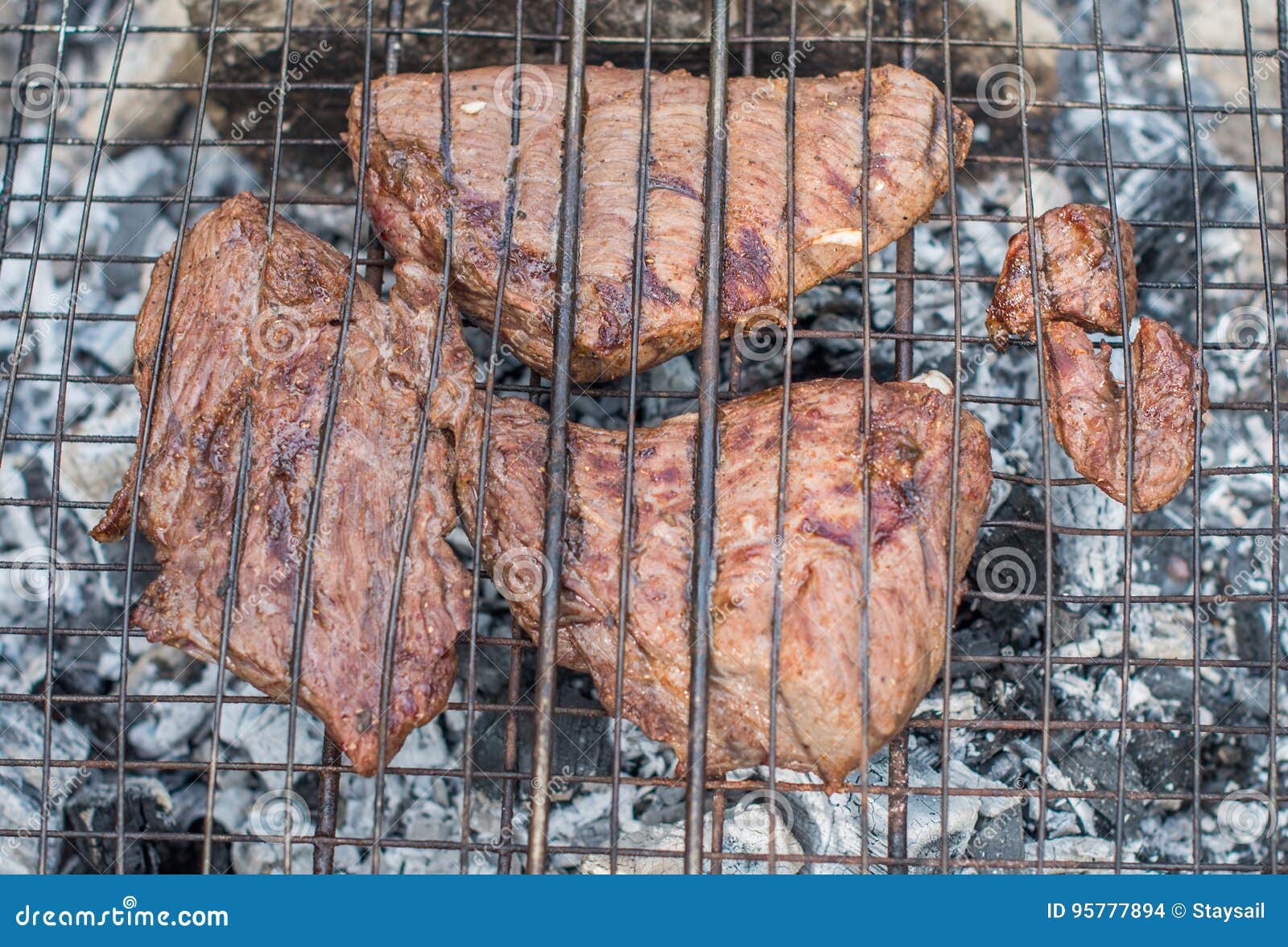 Beef Cuts of Meat. BBQ at the Rusty Grating in the Hike Stock Photo ...